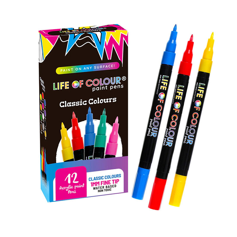 Classic Colours 1mm Fine Tip Acrylic Paint Pens - Set of 12 – Songbird ...